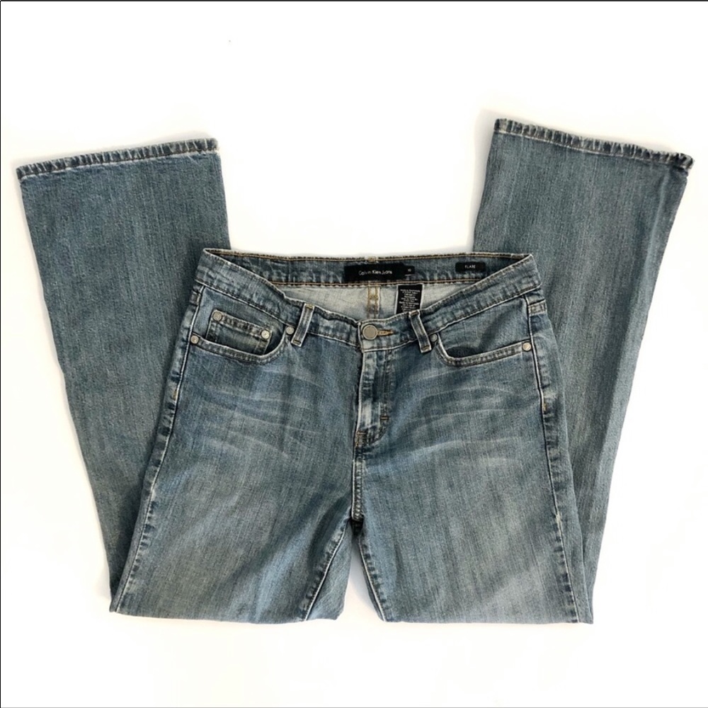 Calvin Klein 10 Flare Jeans Light Wash Leather Tag - Gem